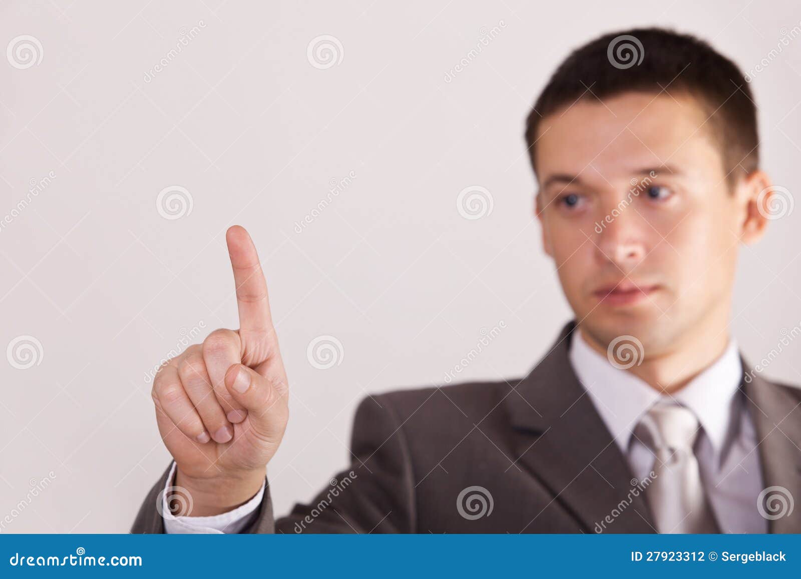 Businessman with Finger Pressing Stock Photo - Image of businesspeople ...