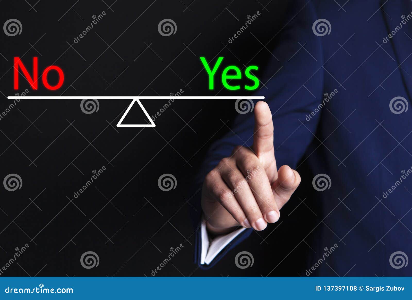 Businessman finger yes no stock photo. Image of choose - 137397108
