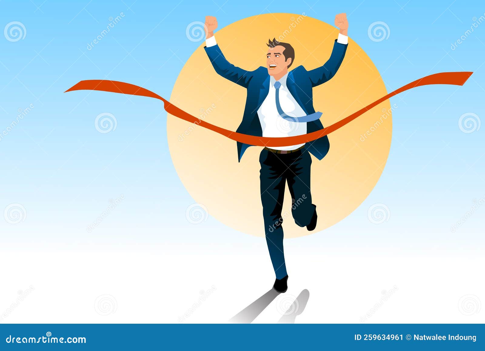 Businessman at the Finish Line in Race Concept. Flat Design Vector ...