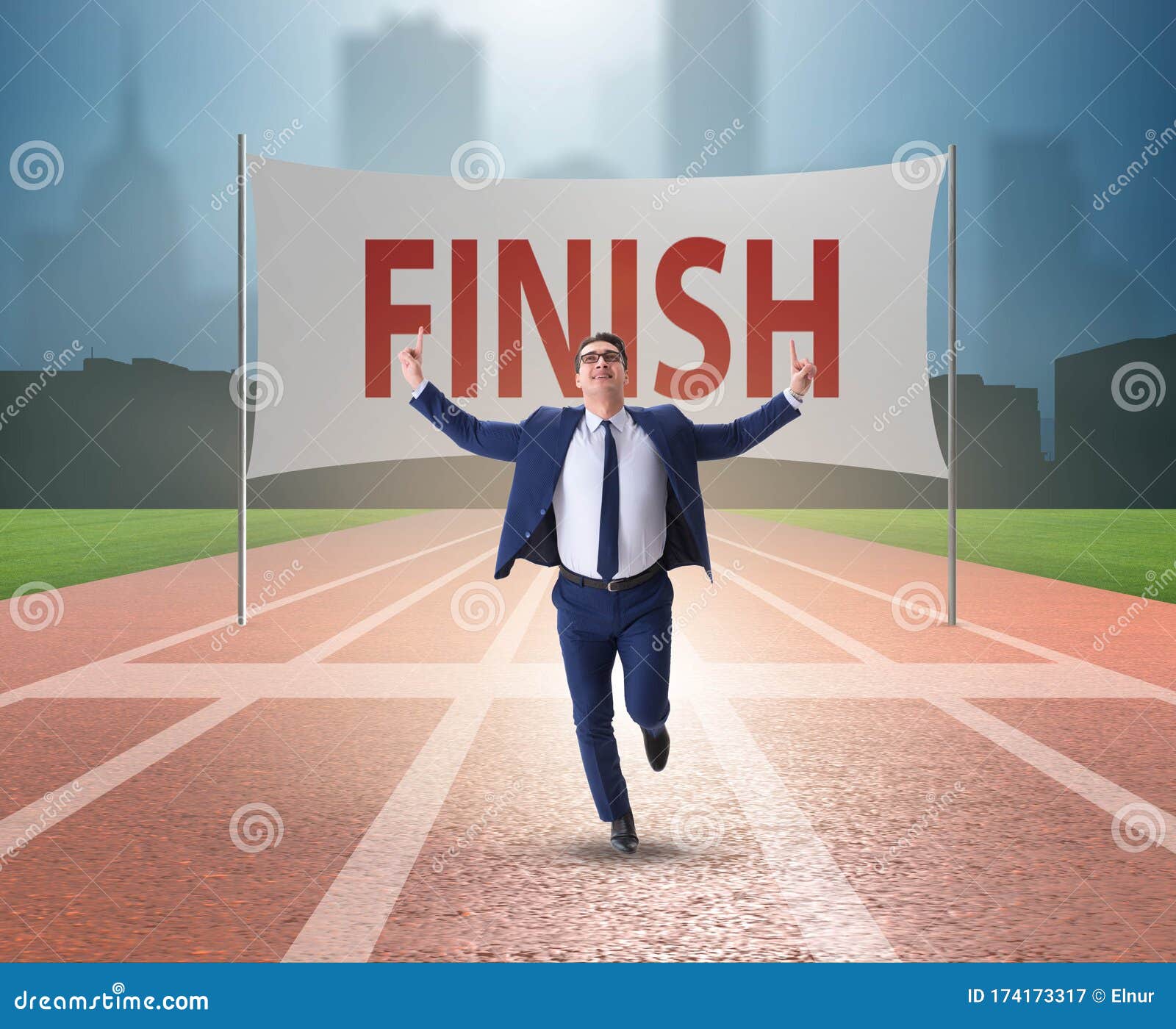 Businessman on the Finishing Line in Competition Concept Stock Image ...