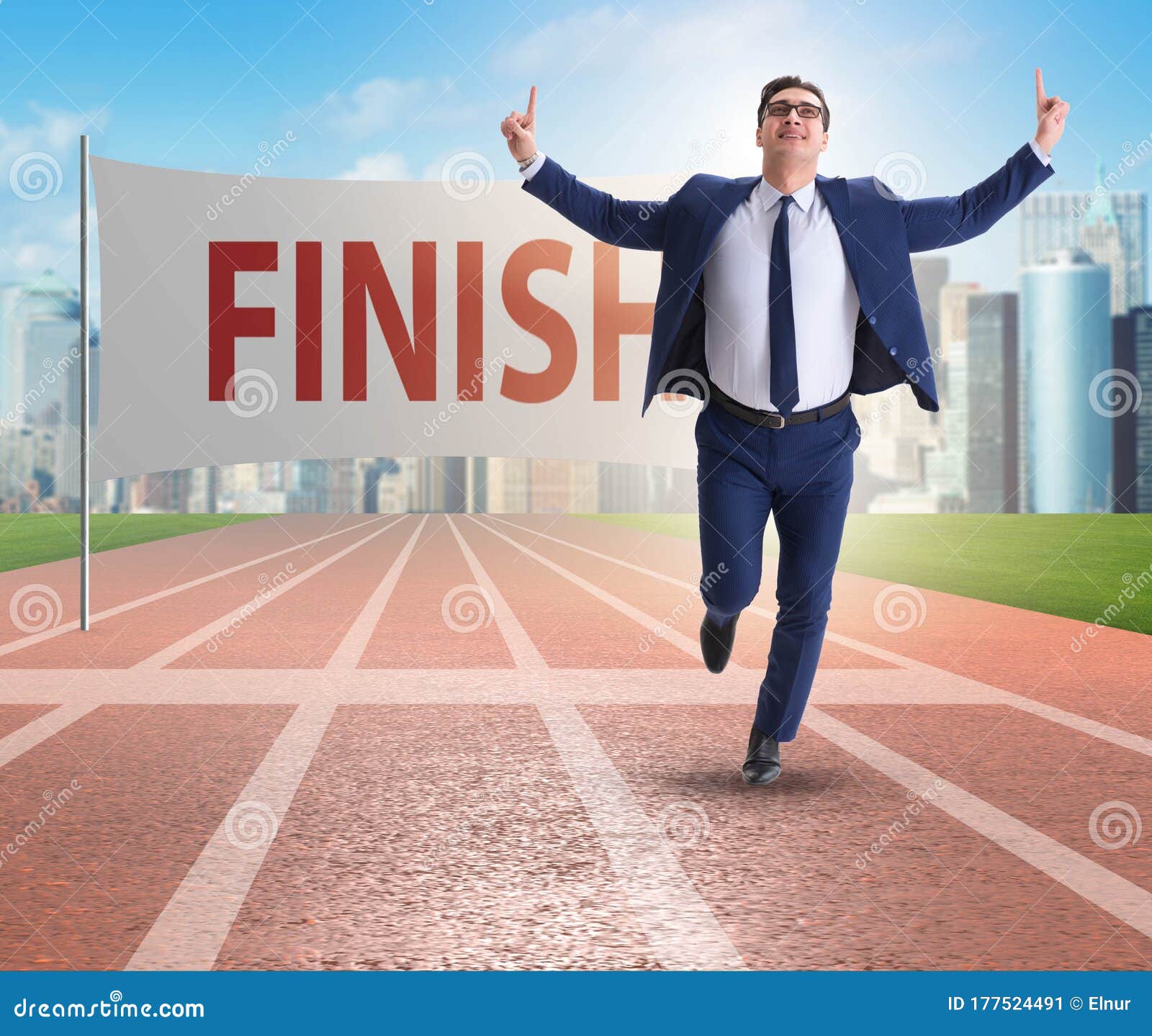 Businessman on the Finishing Line in Competition Concept Stock Image ...