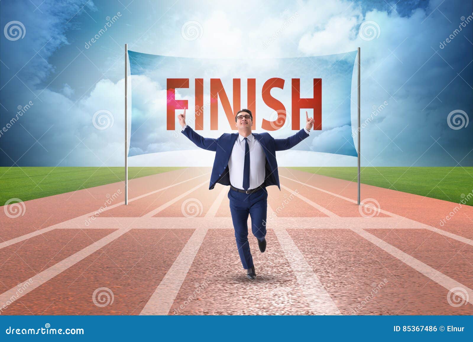 The Businessman on the Finishing Line in Competition Concept Stock ...