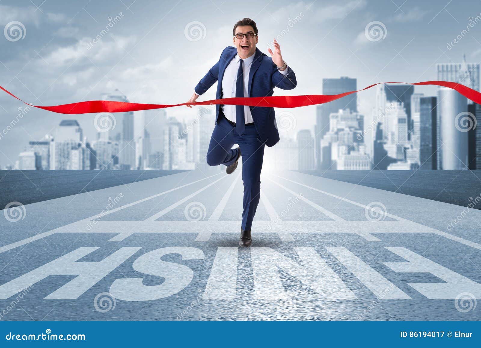 The Businessman on the Finishing Line in Competition Concept Stock ...