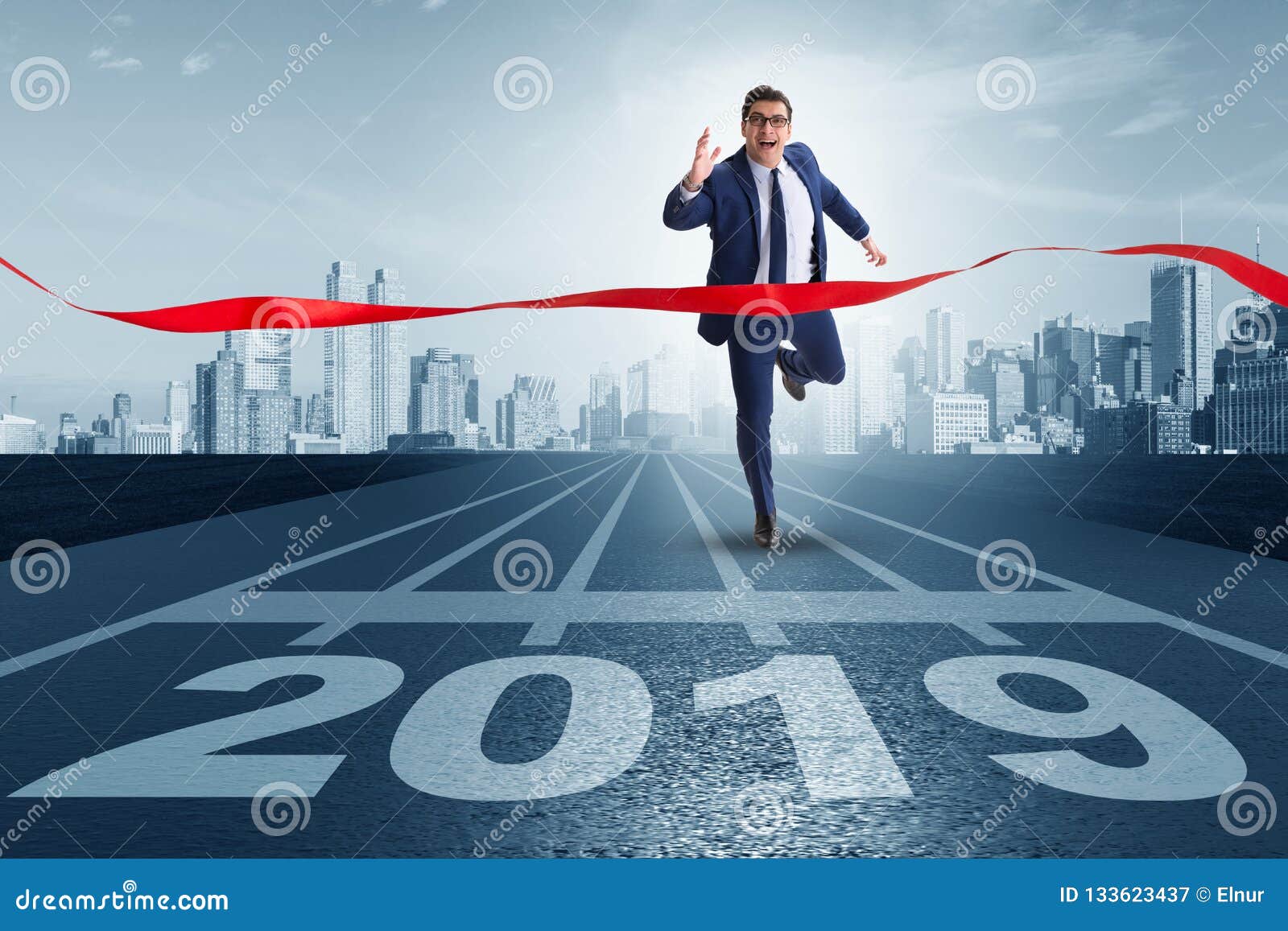 The Businessman on Finishing Line in Race for 2019 Stock Image - Image ...