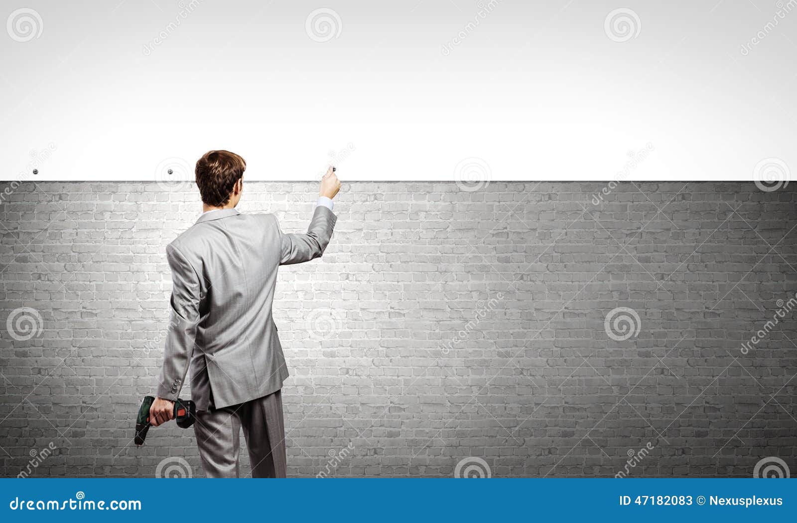 Businessman fixing banner stock image. Image of presentation - 47182083