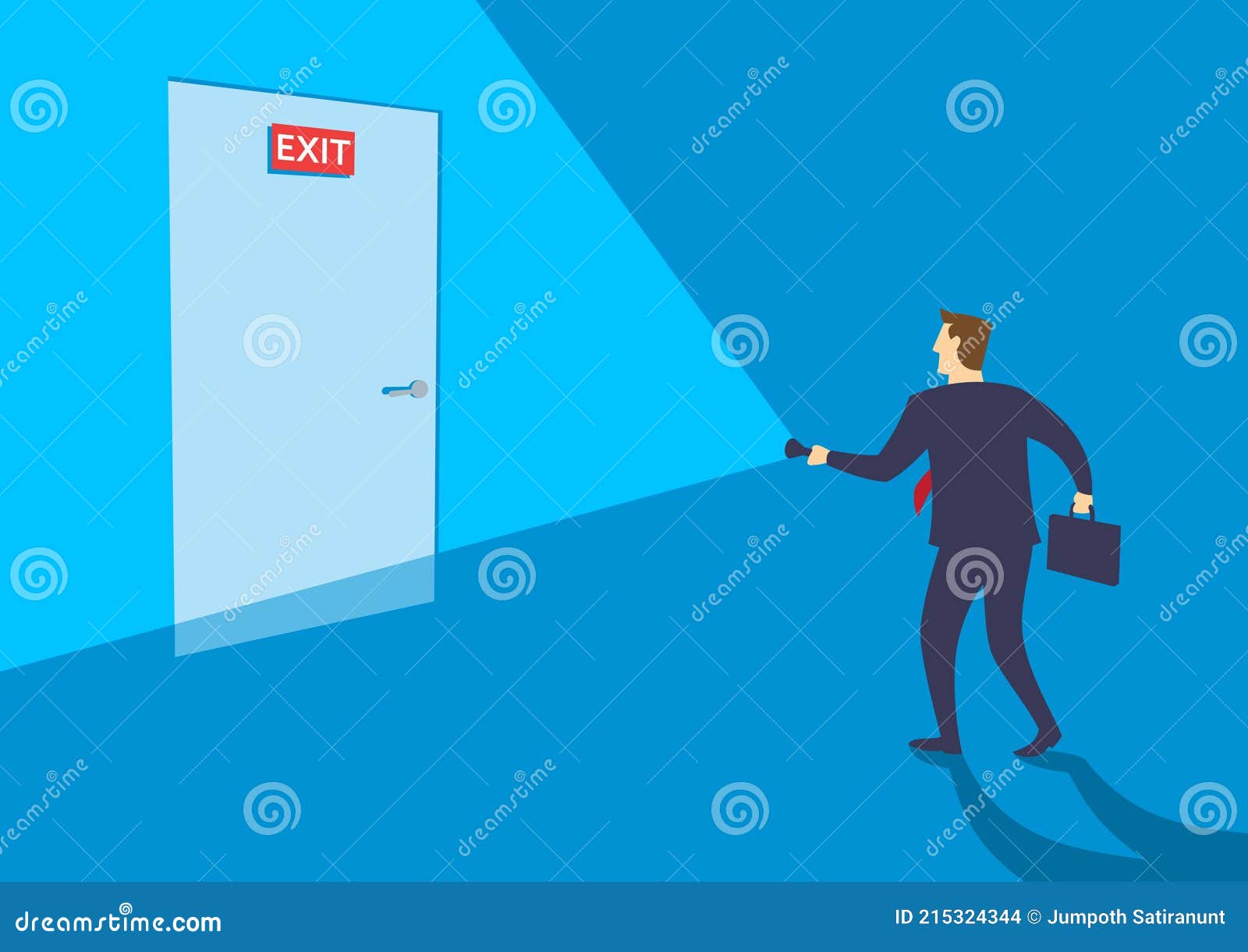 Businessman with Flashlight Finding Exit Door, Development and Make ...