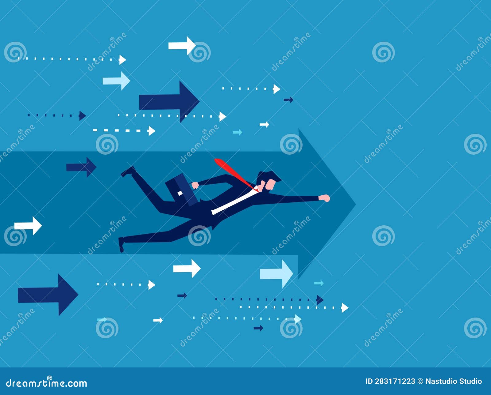 Businessman Flies in the Direction of the Arrow Pointing Forward ...