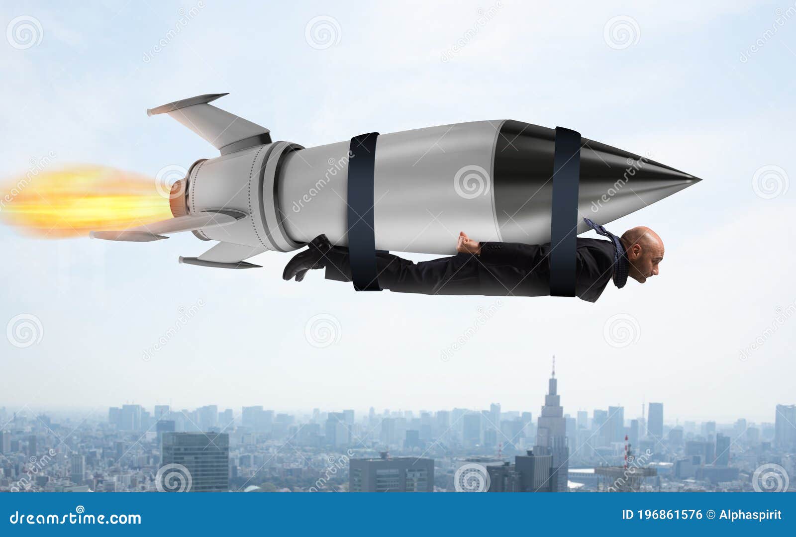Businessman Flies with a Fast Rocket. Concept of Ambition and ...