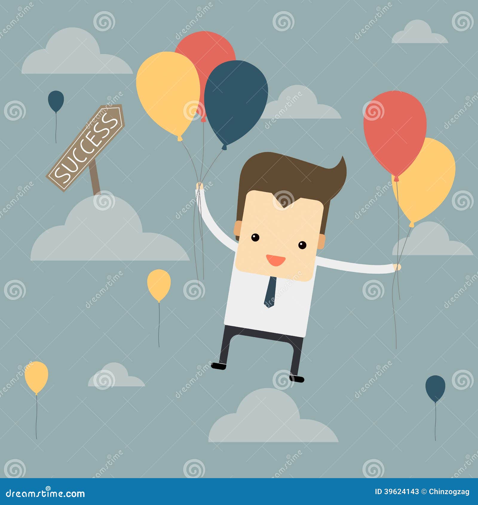 Businessman Fly with Balloon To Success Way Stock Vector - Illustration ...