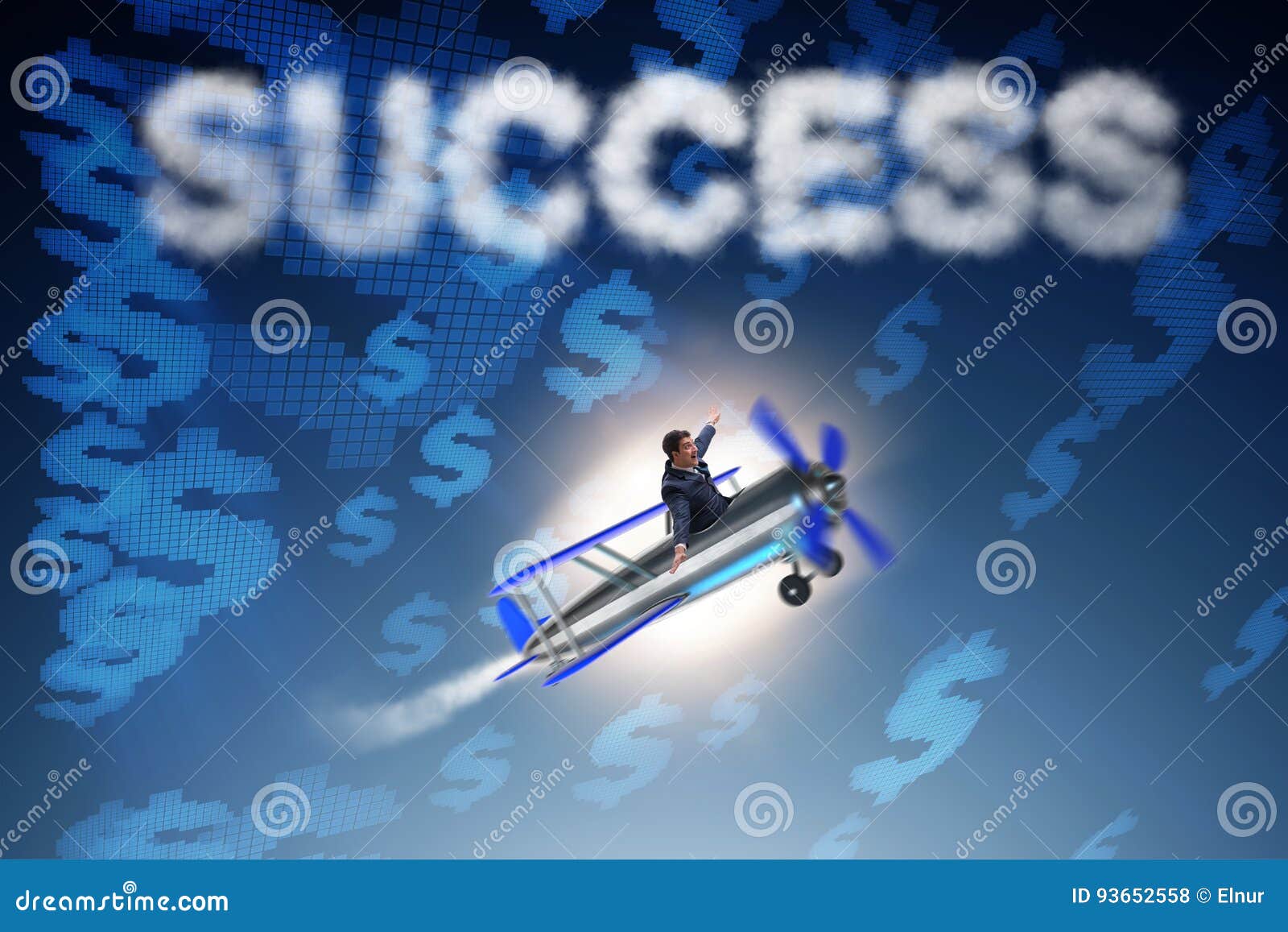 The Businessman Flying on Airplane in Success Concept Stock Photo ...
