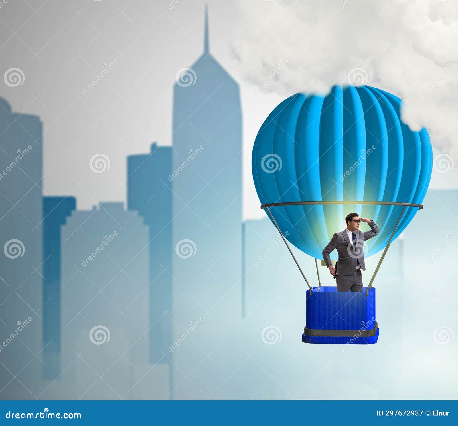 Businessman Flying on Balloon in Challenge Concept Stock Image - Image ...
