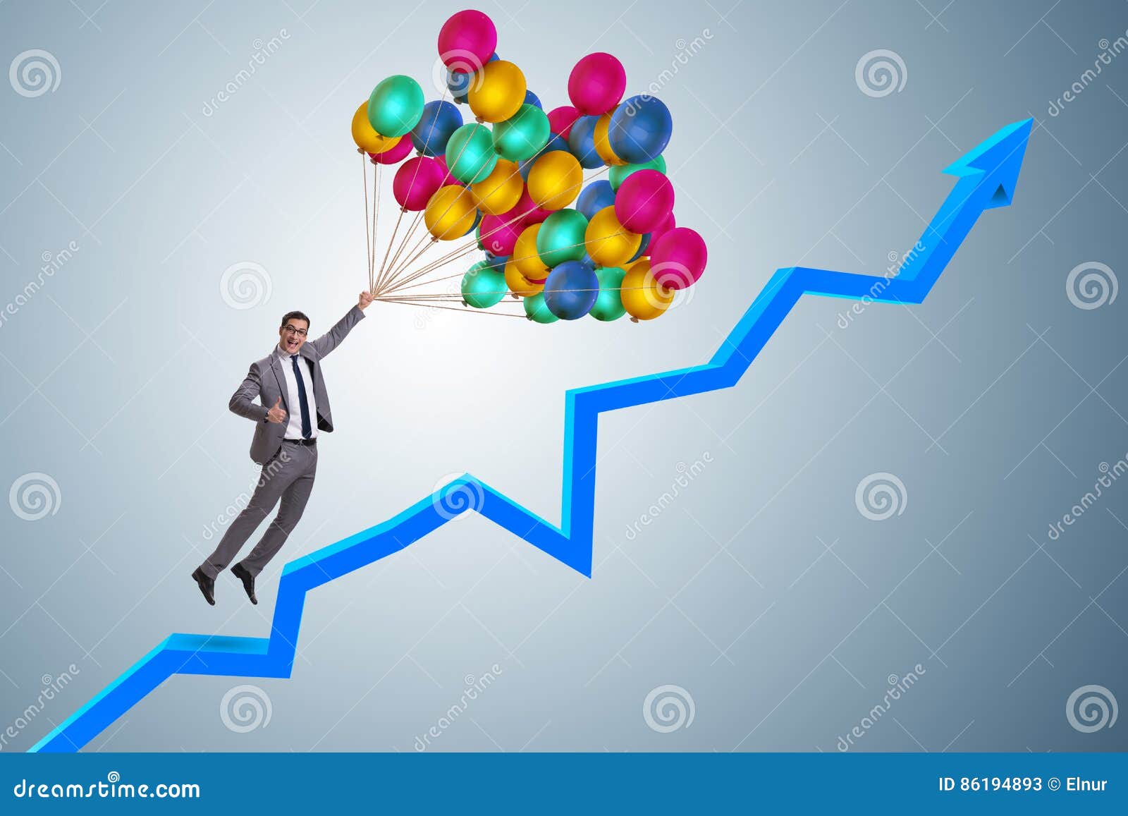 The Businessman Flying on Balloons Over Graph Stock Image - Image of ...