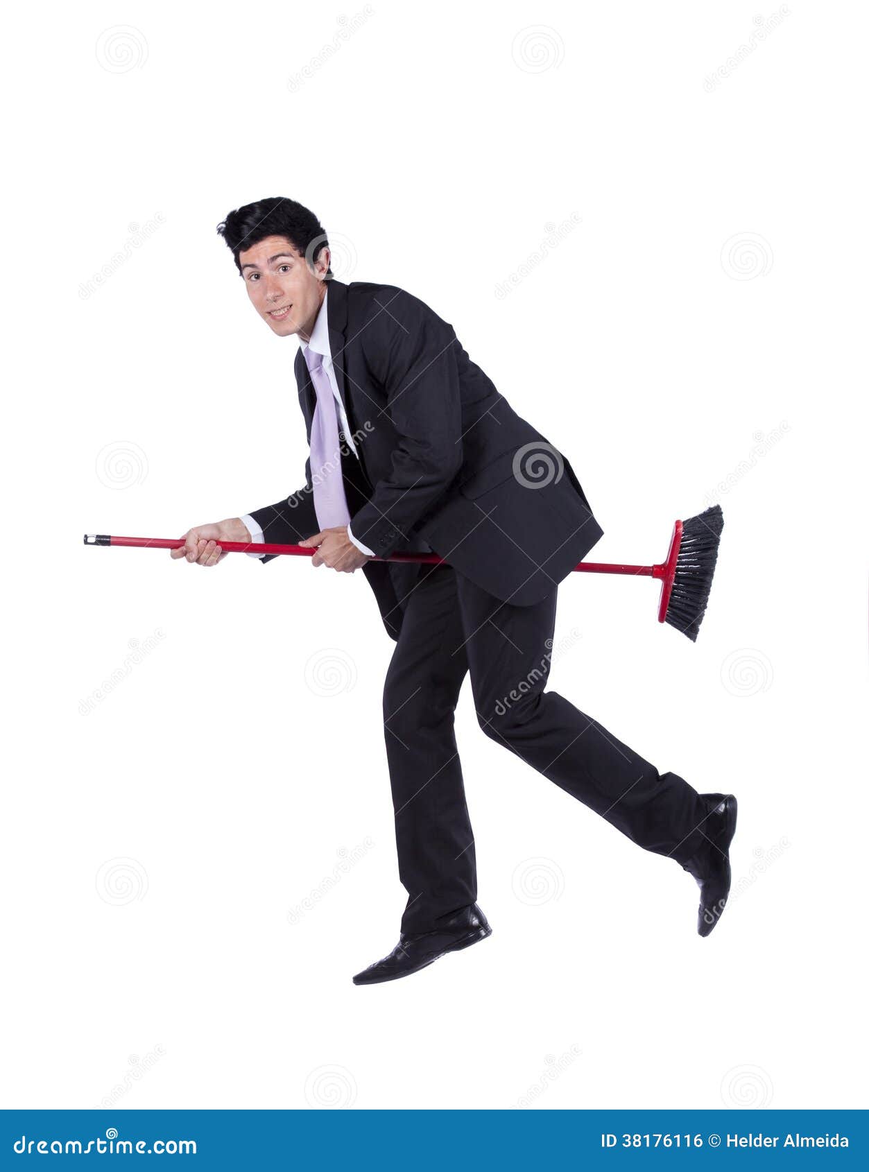 Businessman flying a broom stock photo. Image of confident - 38176116
