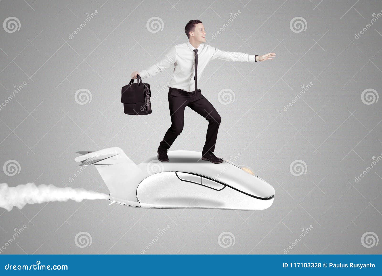 Businessman Flying on a Computer Mouse Stock Photo - Image of ...