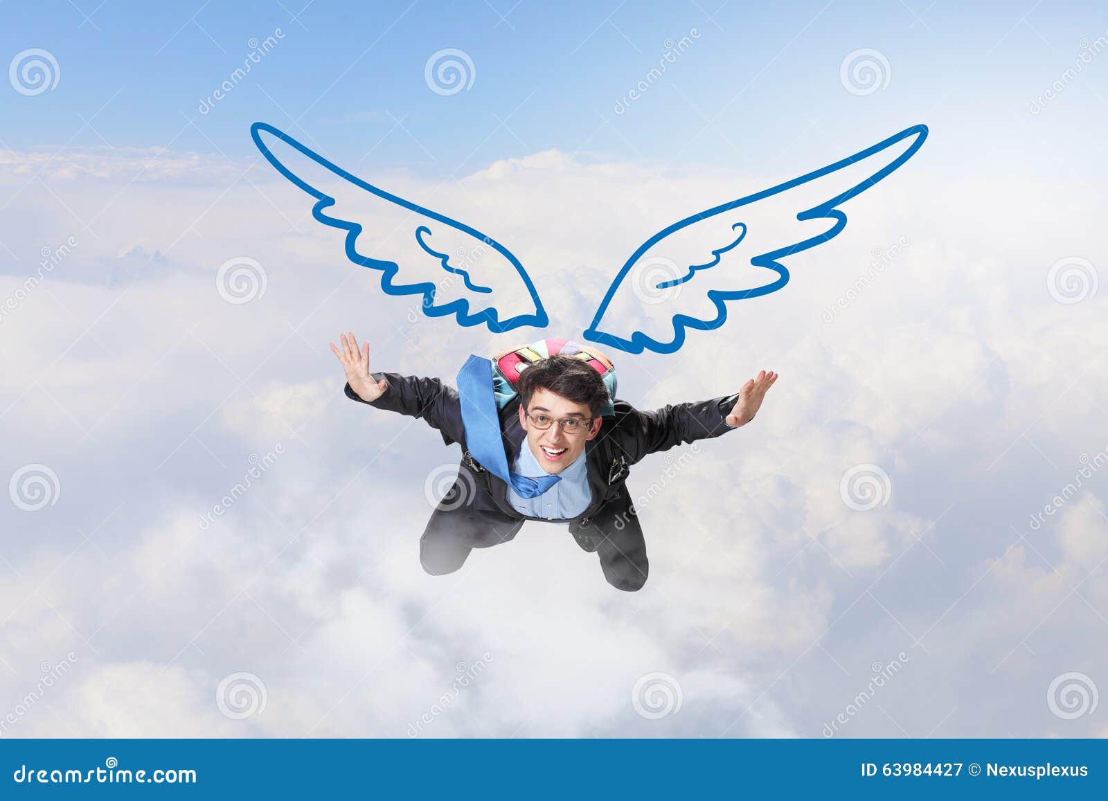 Businessman flying high stock image. Image of motivation - 63984427