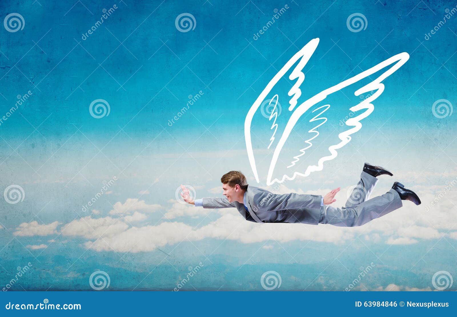 Businessman flying high stock photo. Image of character - 63984846