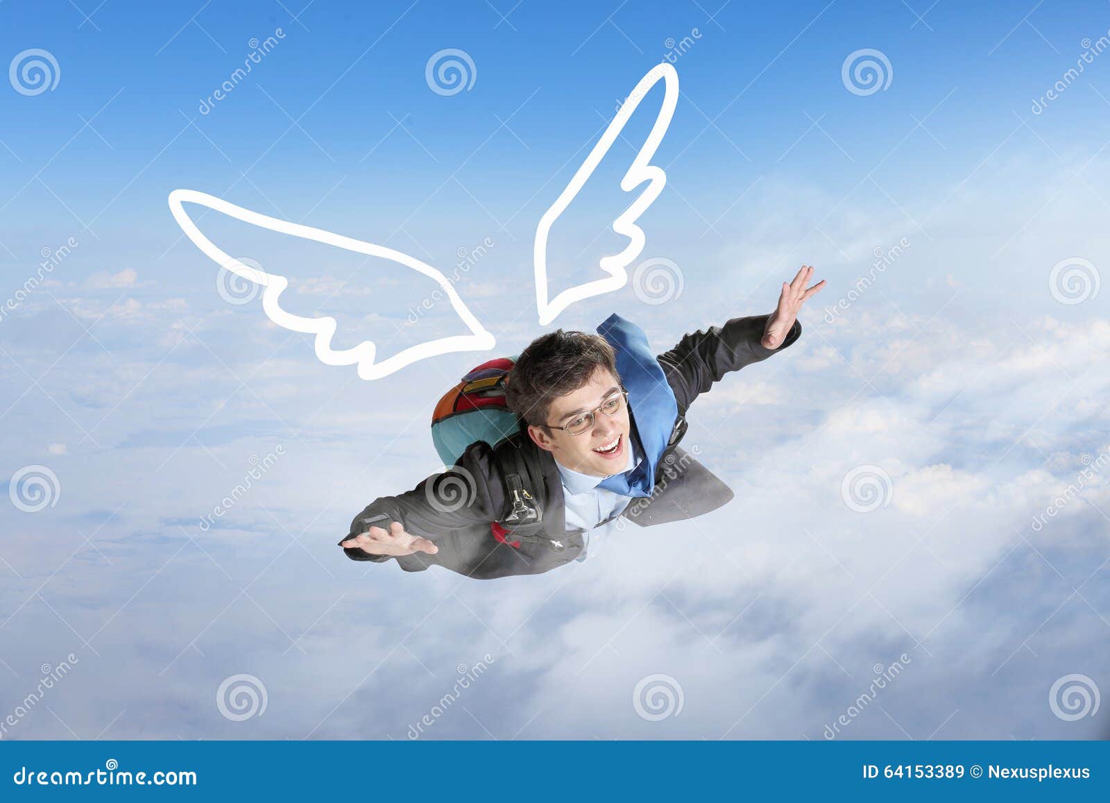 Businessman flying high stock image. Image of elegant - 64153389