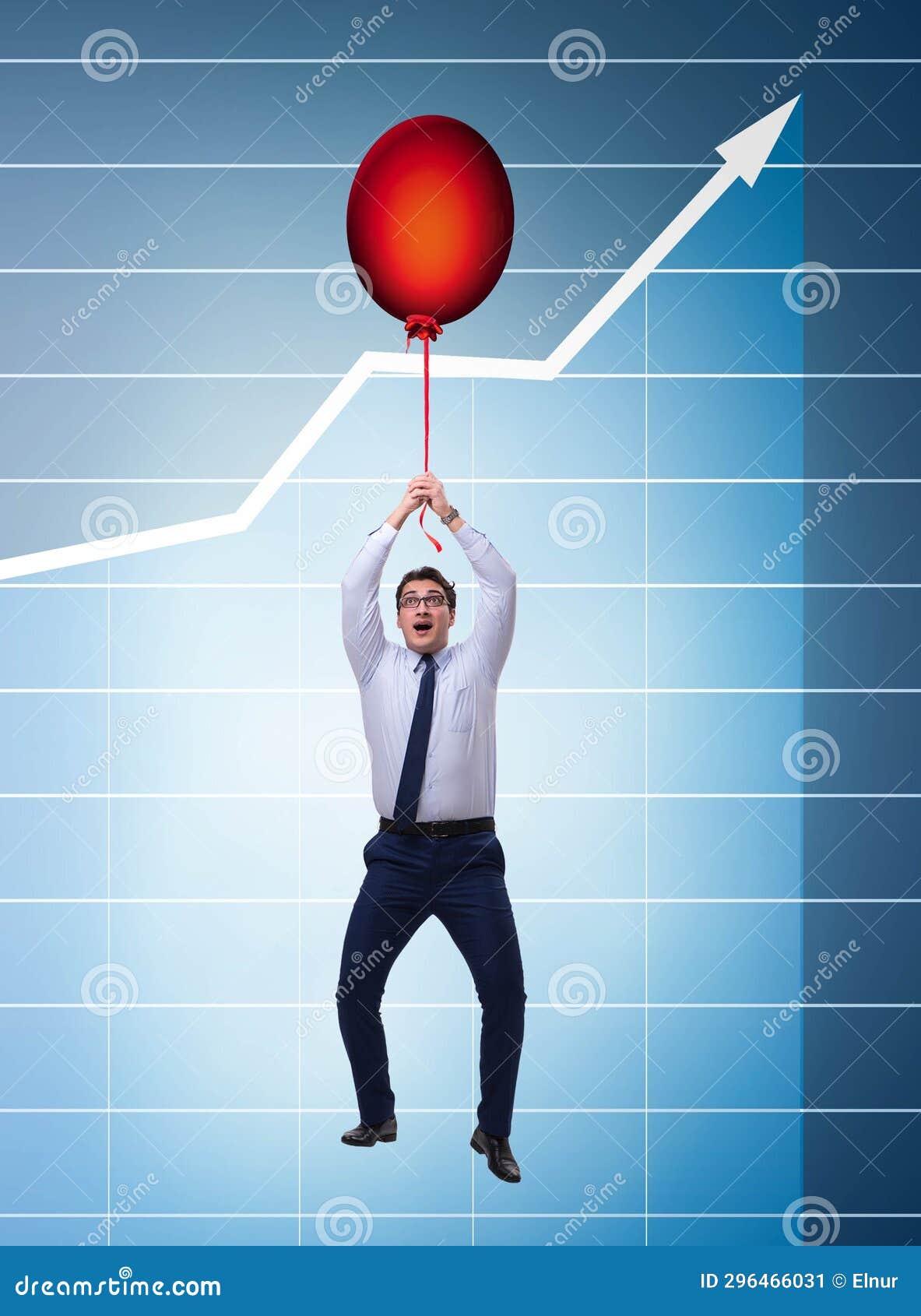 Businessman Flying on Hot Balloon Over Graph Stock Image - Image of ...