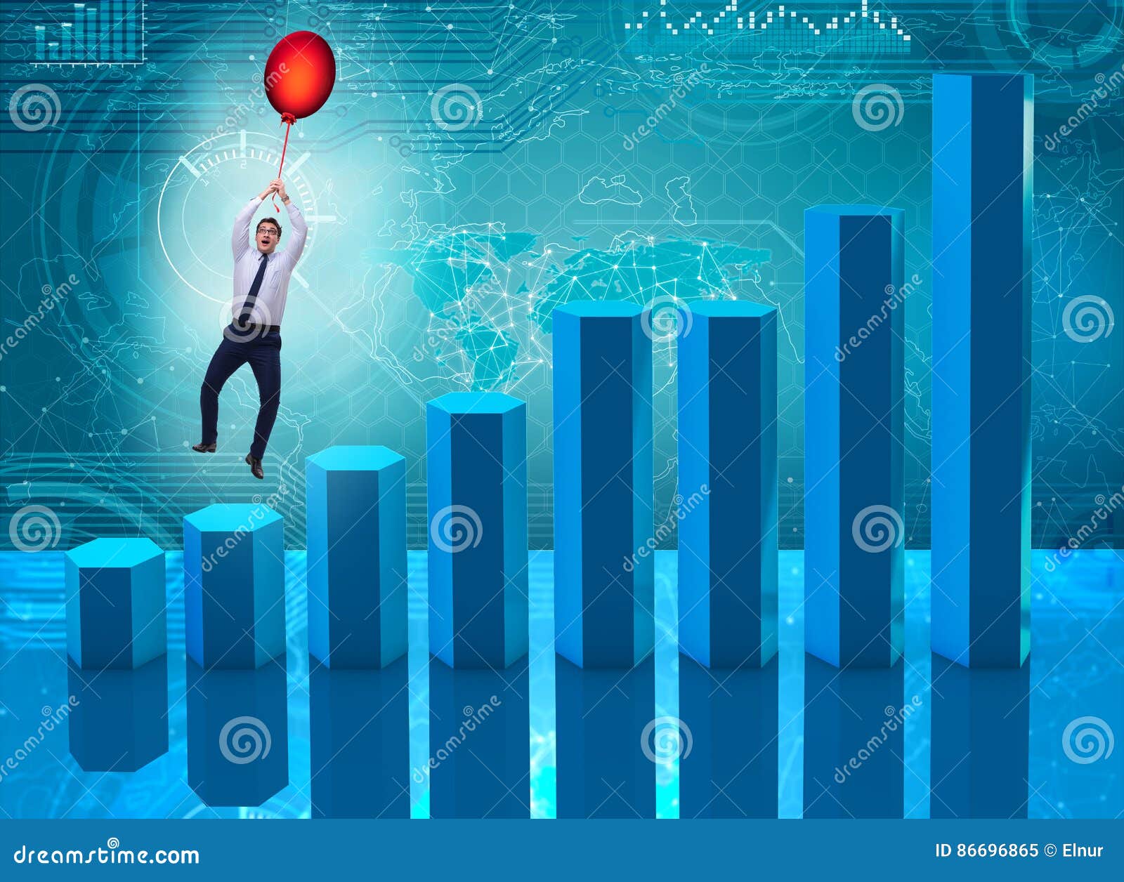 The Businessman Flying on Hot Balloon Over Graph Stock Illustration ...