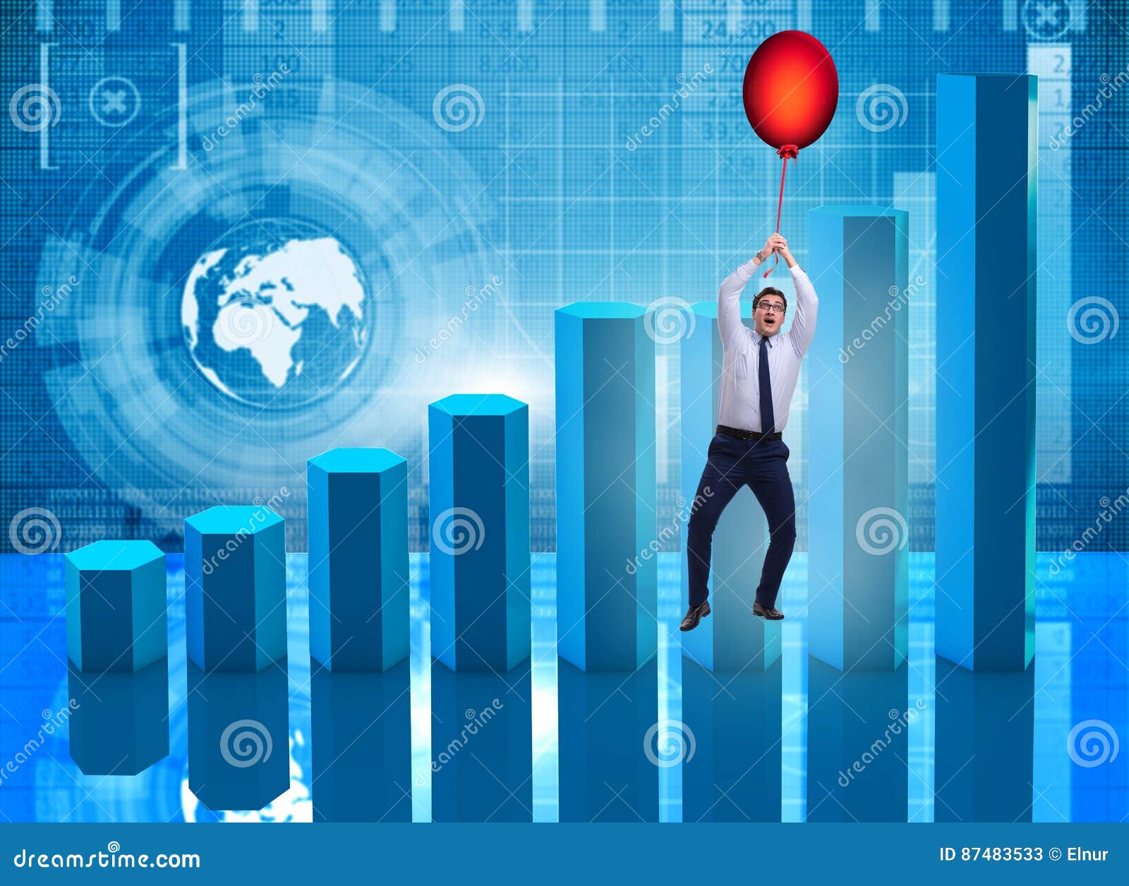 The Businessman Flying on Hot Balloon Over Graph Stock Illustration ...