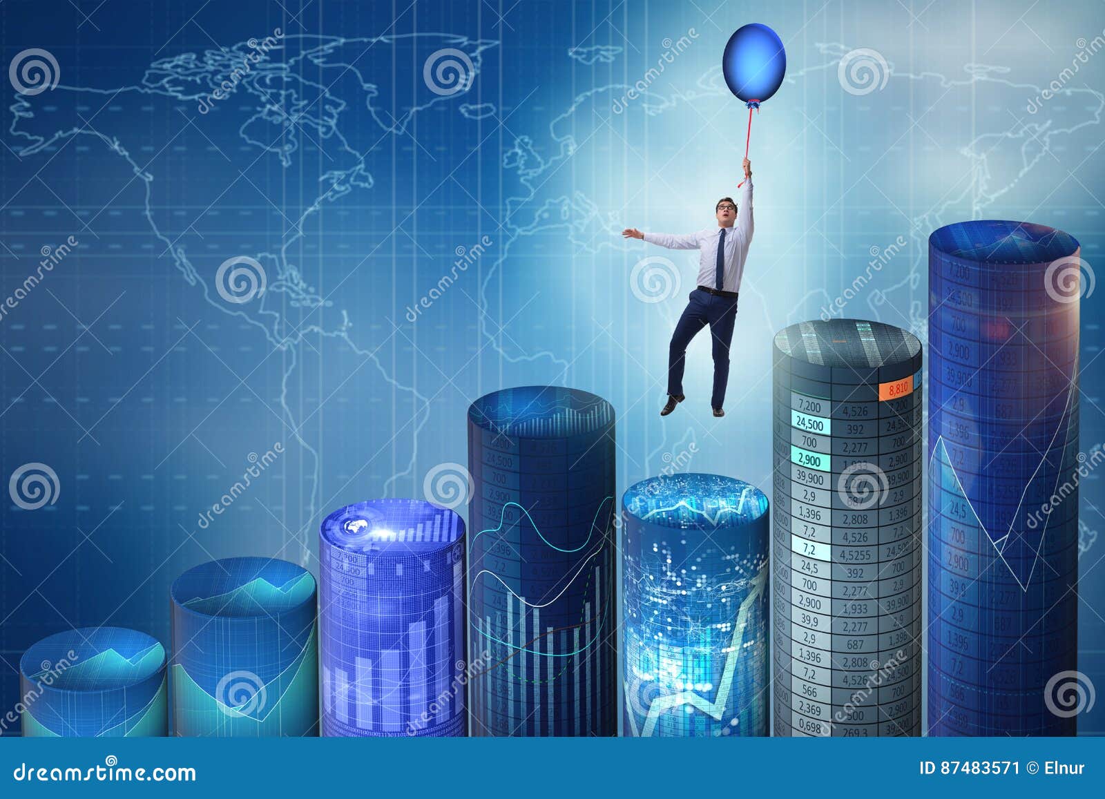 The Businessman Flying on Hot Balloon Over Graph Stock Illustration ...