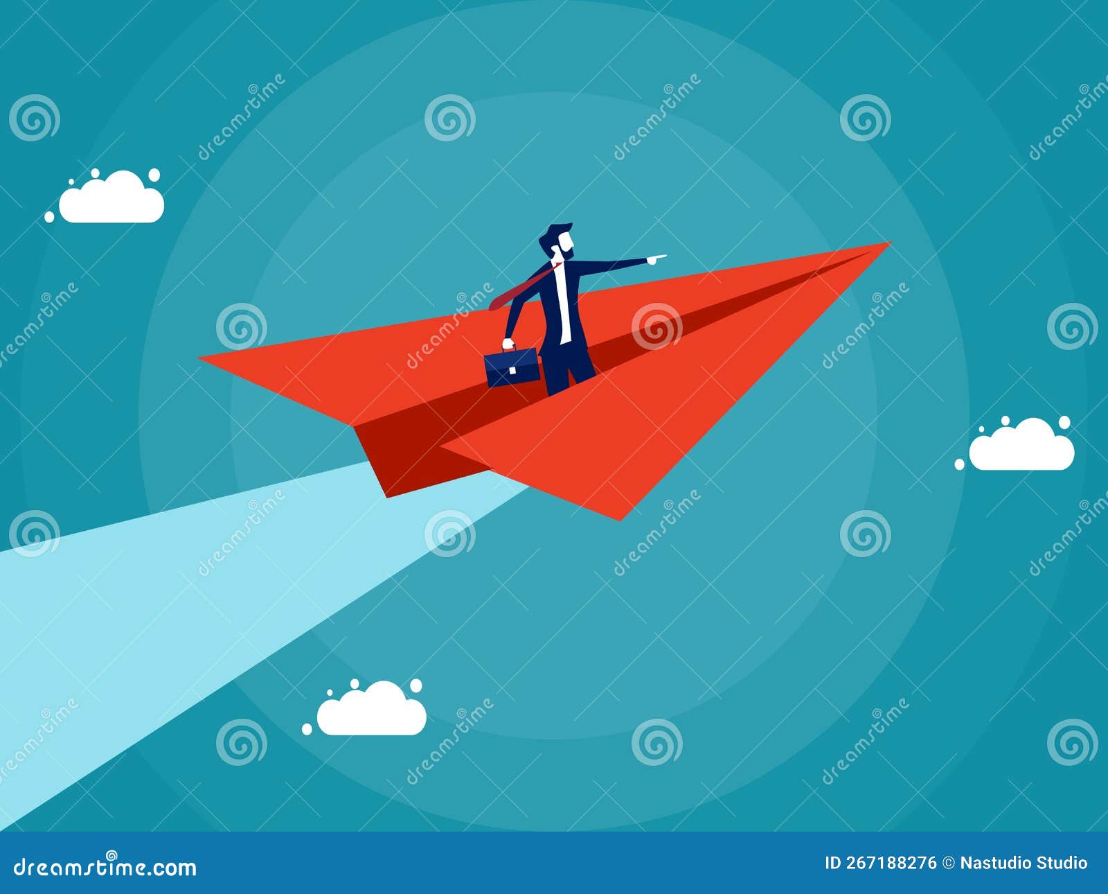 Businessman Flying in a Paper Plane Flying Forward. Progressive and ...