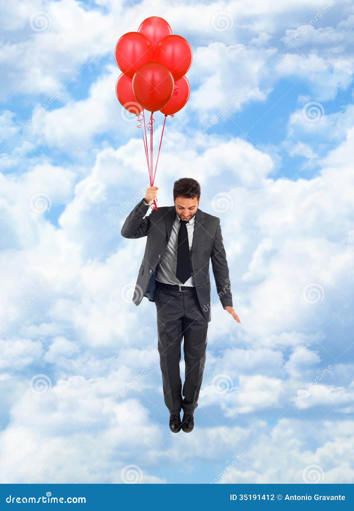 Businessman Flying with Red Balloons Stock Photo - Image of businessman ...