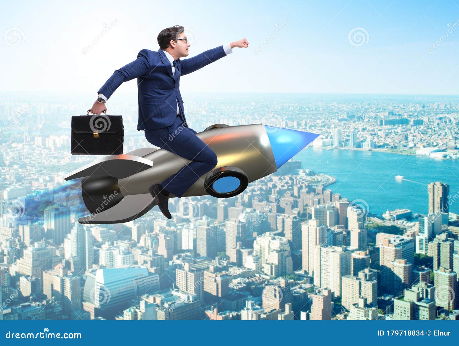 Businessman Flying on Rocket in Business Concept Stock Photo - Image of ...