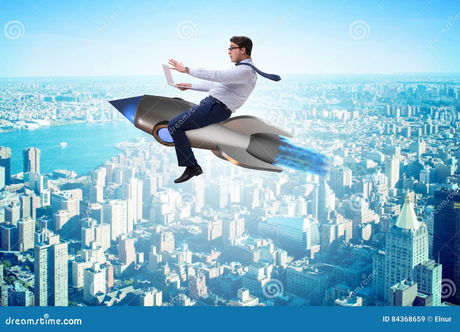 The Businessman Flying on Rocket in Business Concept Stock Image ...
