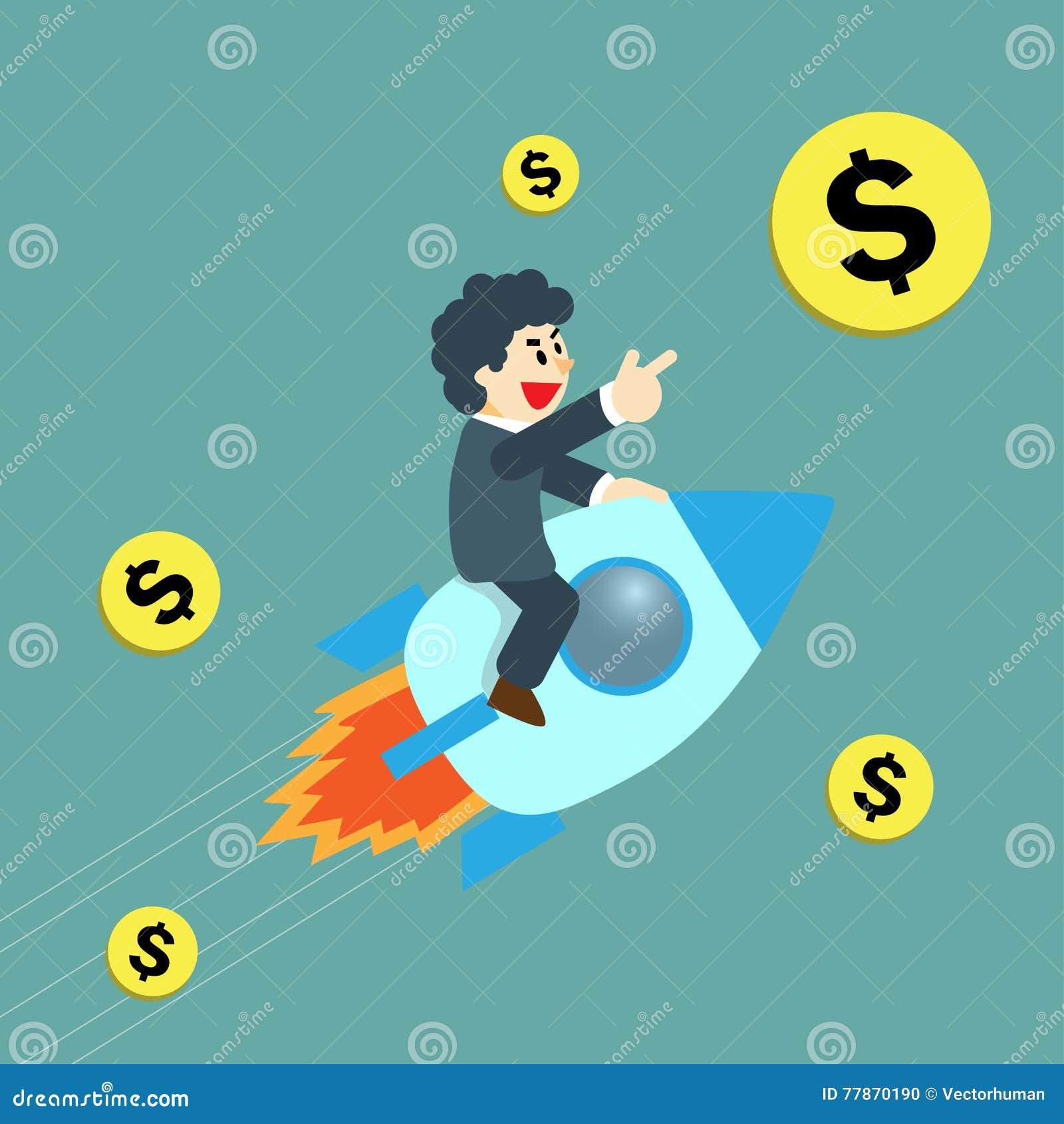 Businessman Flying on Rocket and Success in Work Stock Vector ...