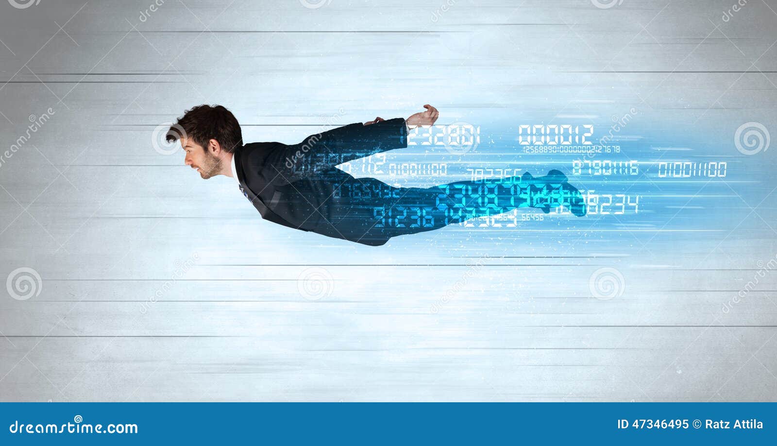Businessman Flying Super Fast with Data Numbers Left Behind Stock Image ...