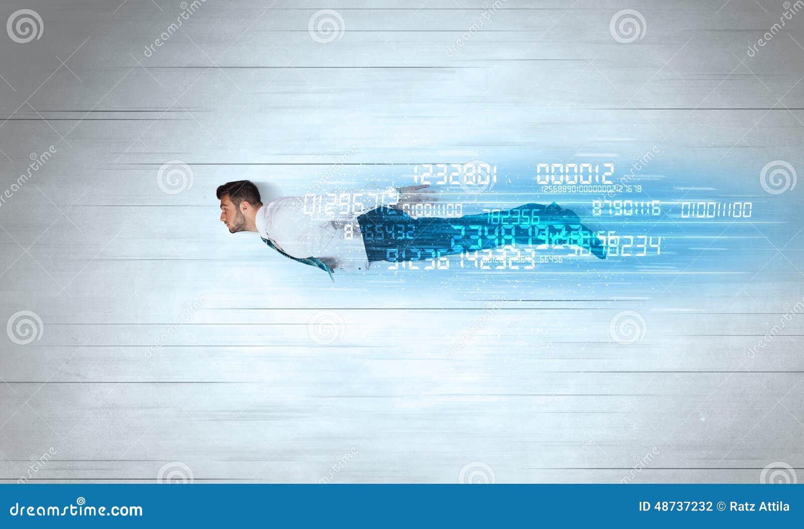 Businessman Flying Super Fast with Data Numbers Left Behind Stock Photo ...