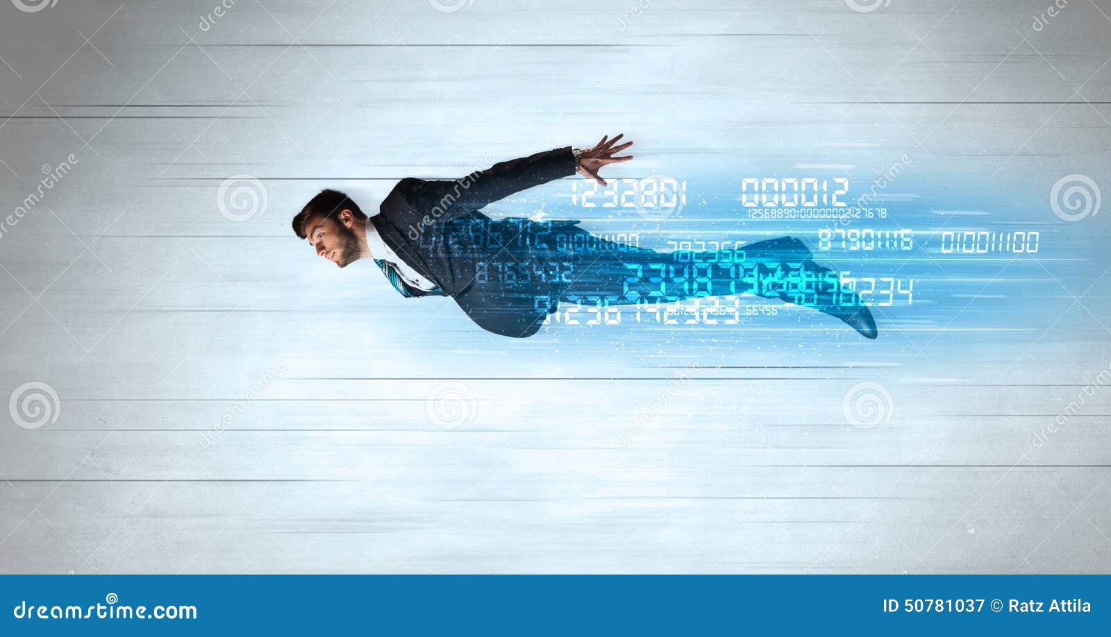 Businessman Flying Super Fast with Data Numbers Left Behind Stock Image ...