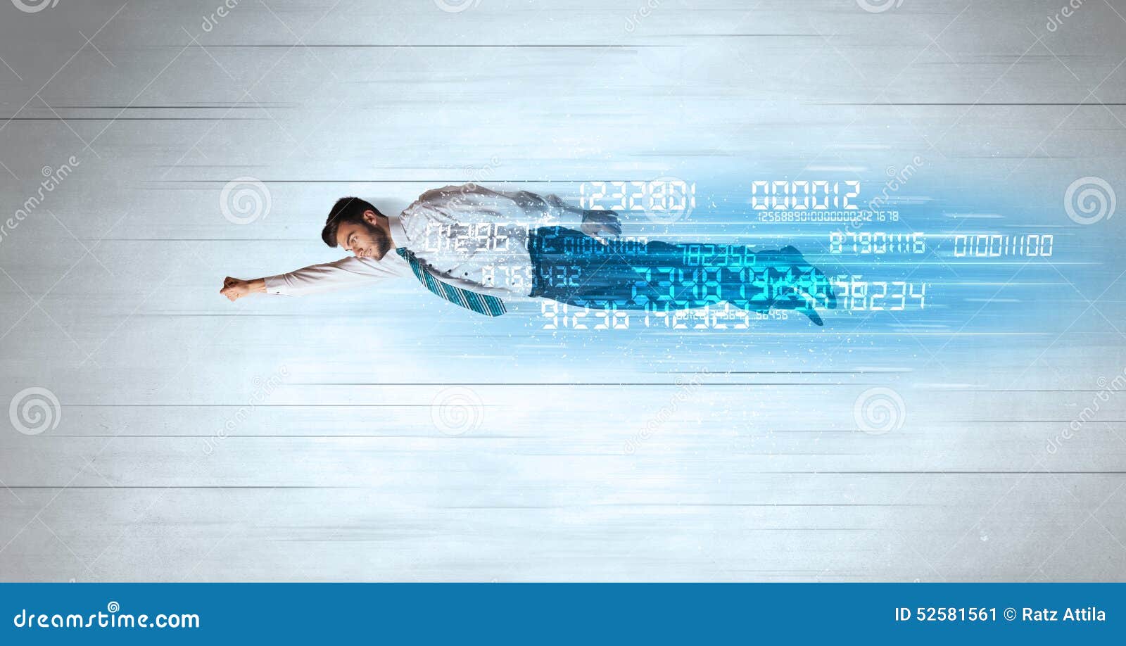 Businessman Flying Super Fast with Data Numbers Left Behind Stock Image ...