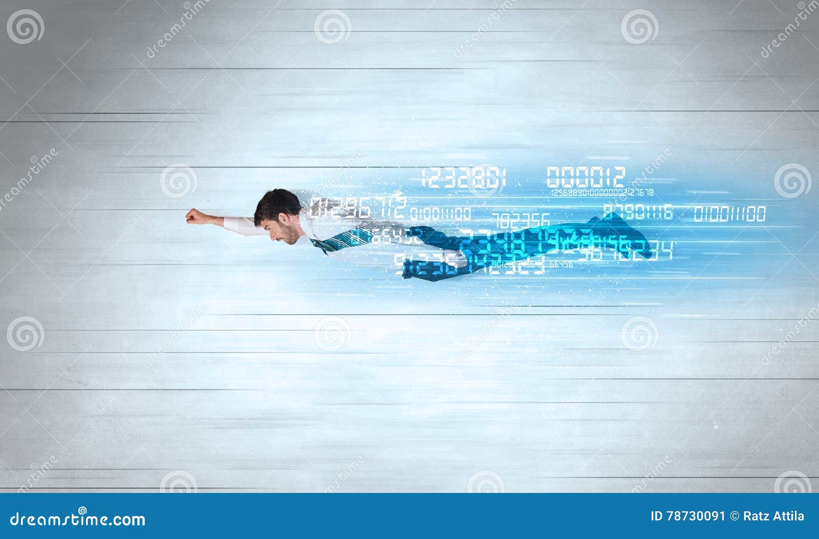 Businessman Flying Super Fast with Data Numbers Left Behind Stock Image ...