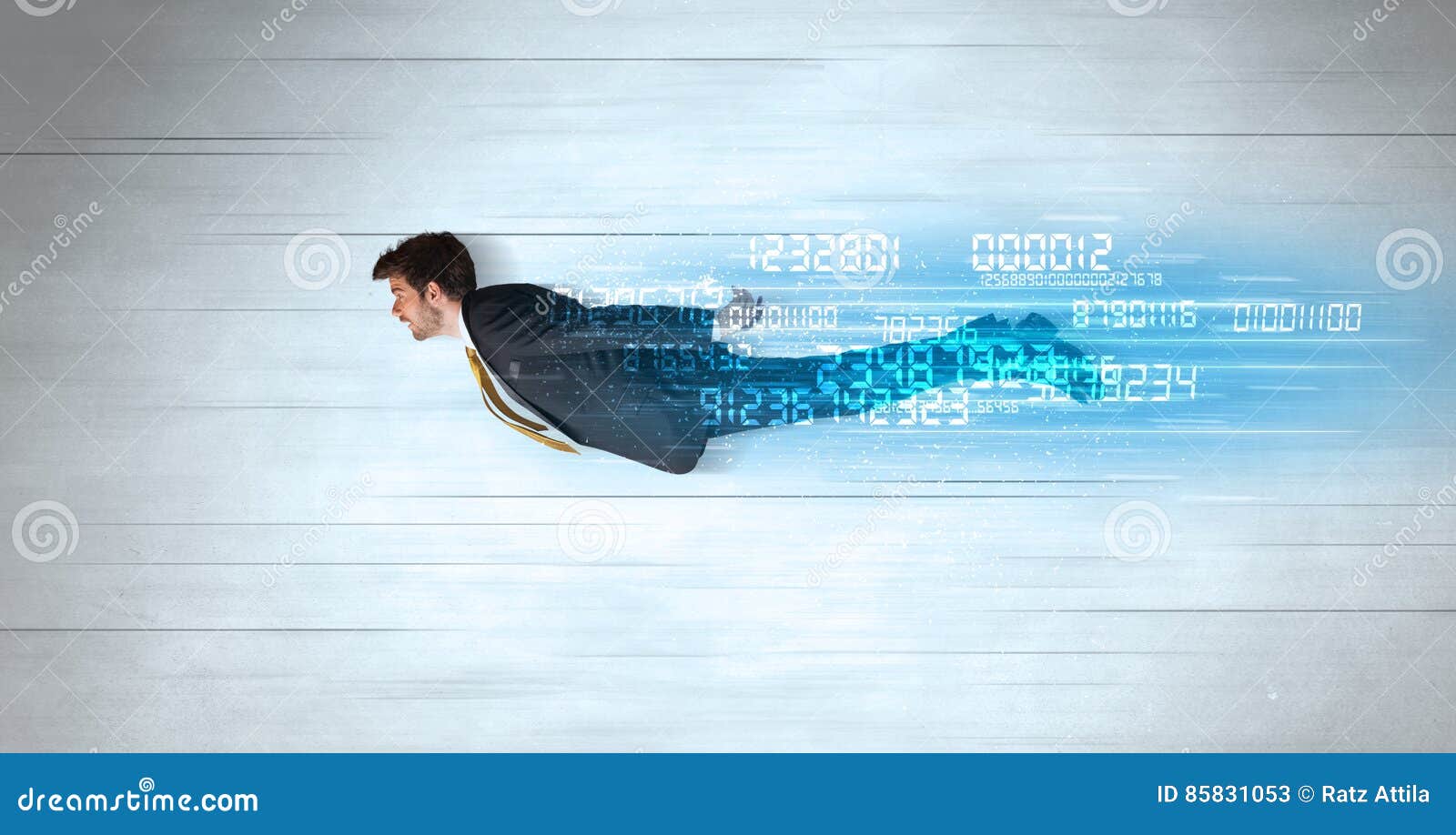Businessman Flying Super Fast with Data Numbers Left Behind Stock Image ...