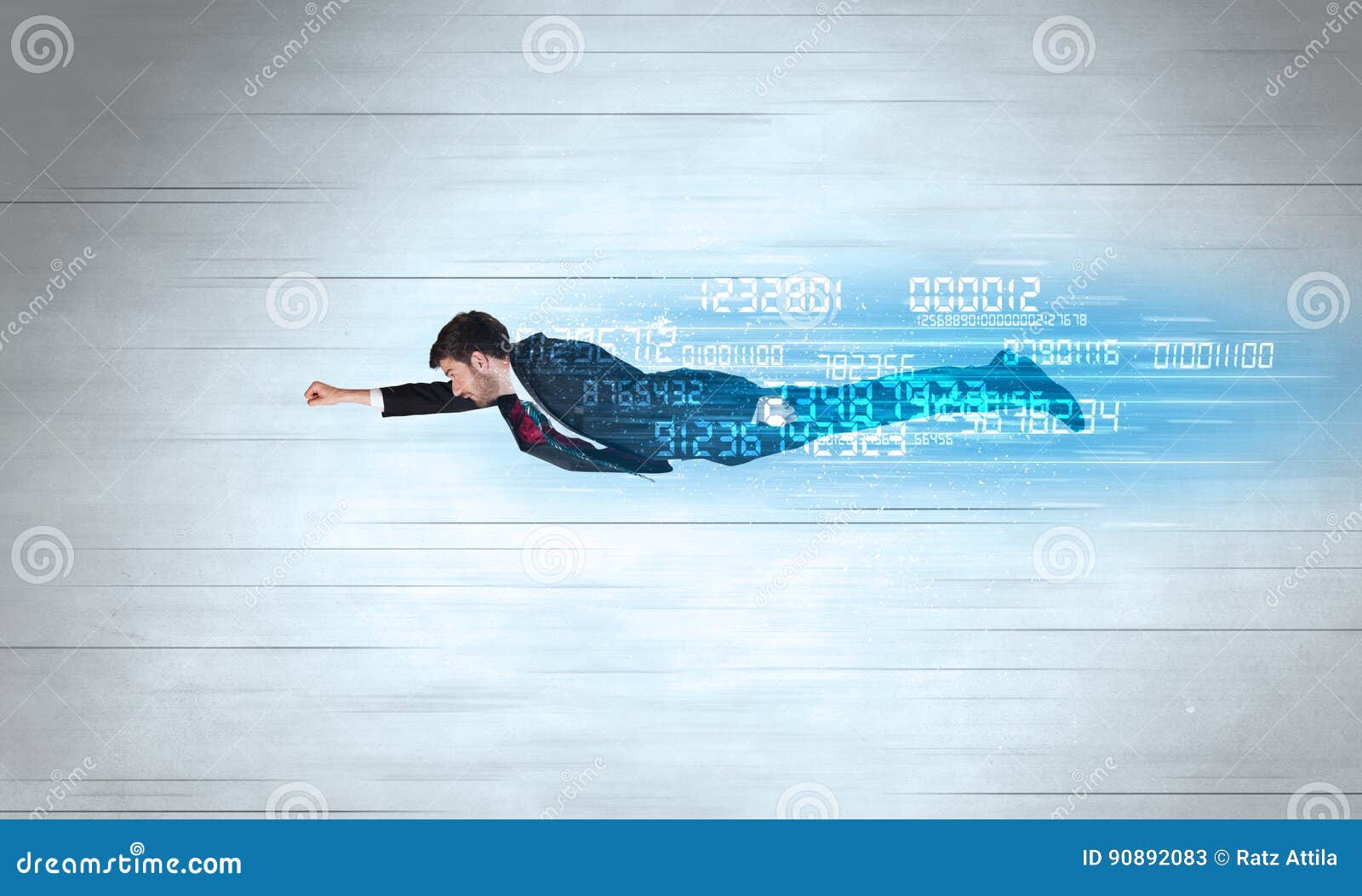Businessman Flying Super Fast with Data Numbers Left Behind Stock Image ...