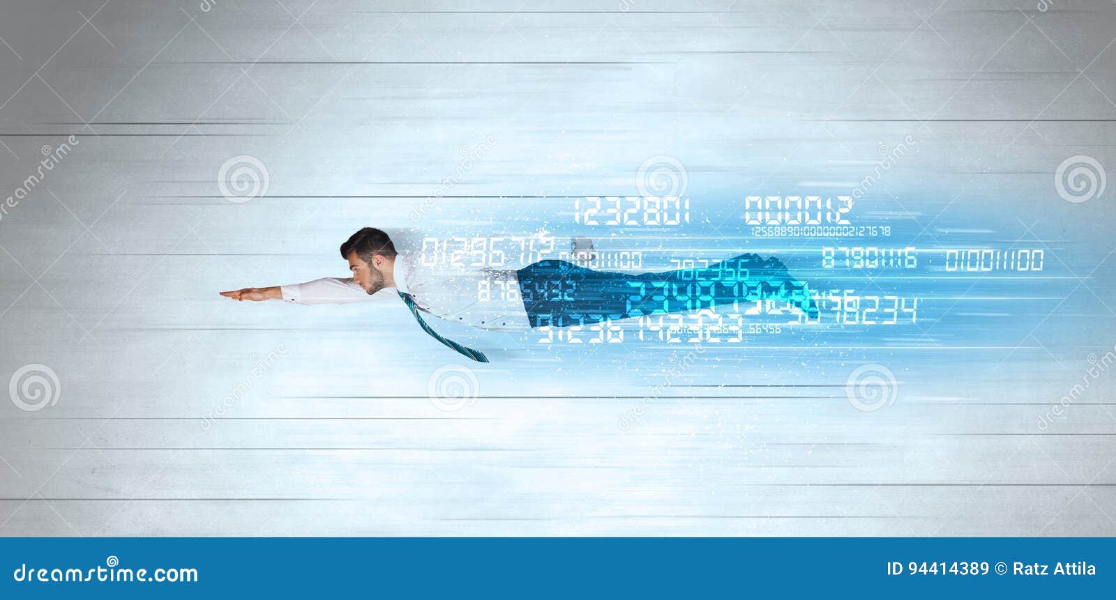 Businessman Flying Super Fast with Data Numbers Left Behind Stock Image ...