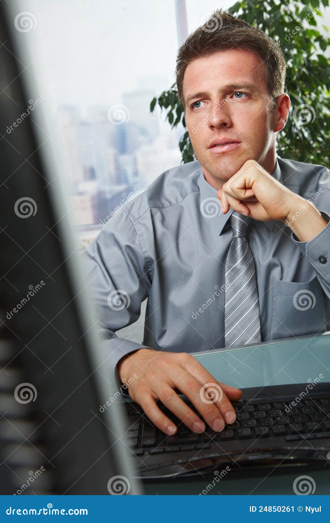 Businessman Focusing on Problems in Office Stock Image - Image of ...