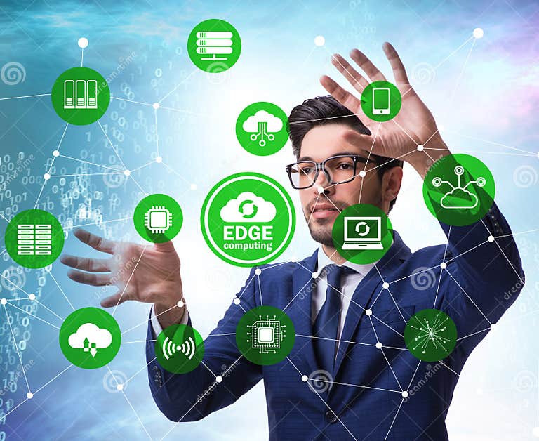 Businessman in Fog and Edge Cloud Computing Concept Stock Illustration ...