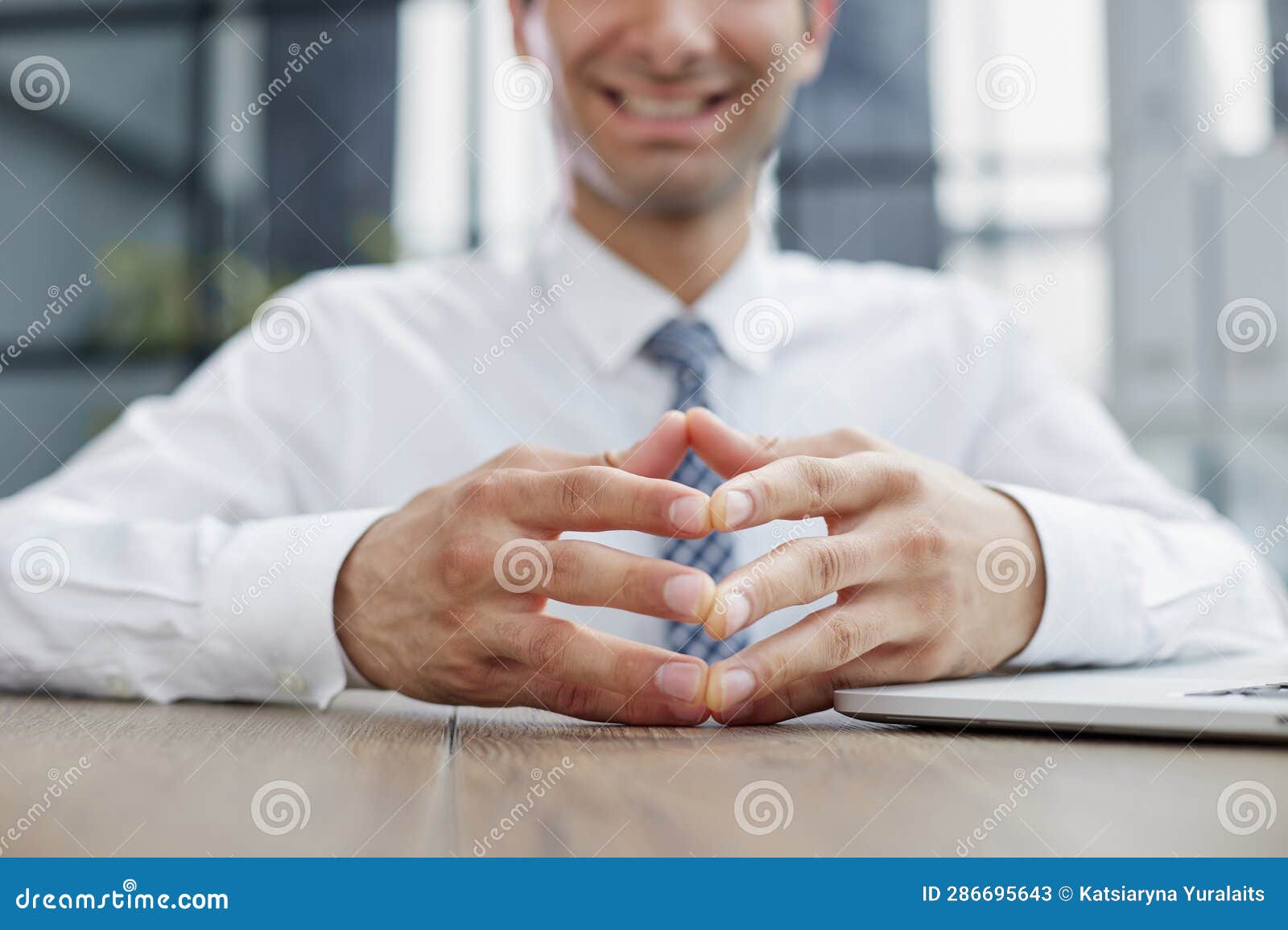 Businessman Folded His Hands at the Desk. Stock Image - Image of office ...