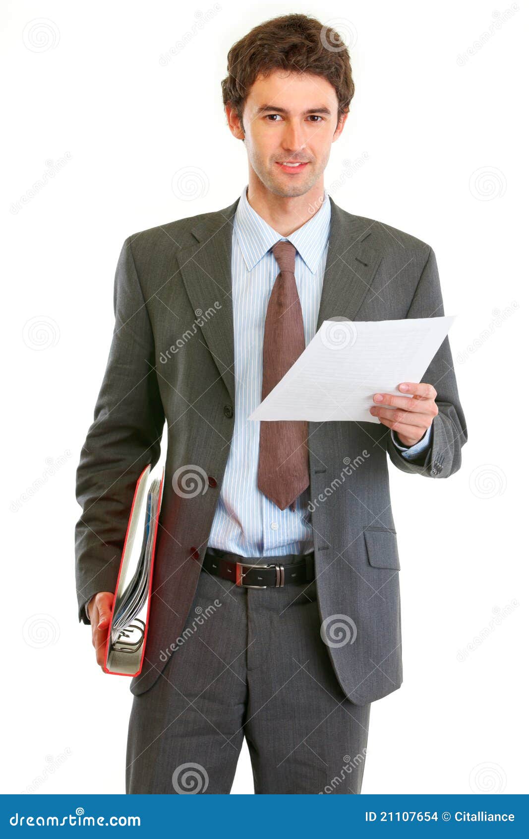 Businessman with Folder and Document in Hand Stock Photo - Image of ...