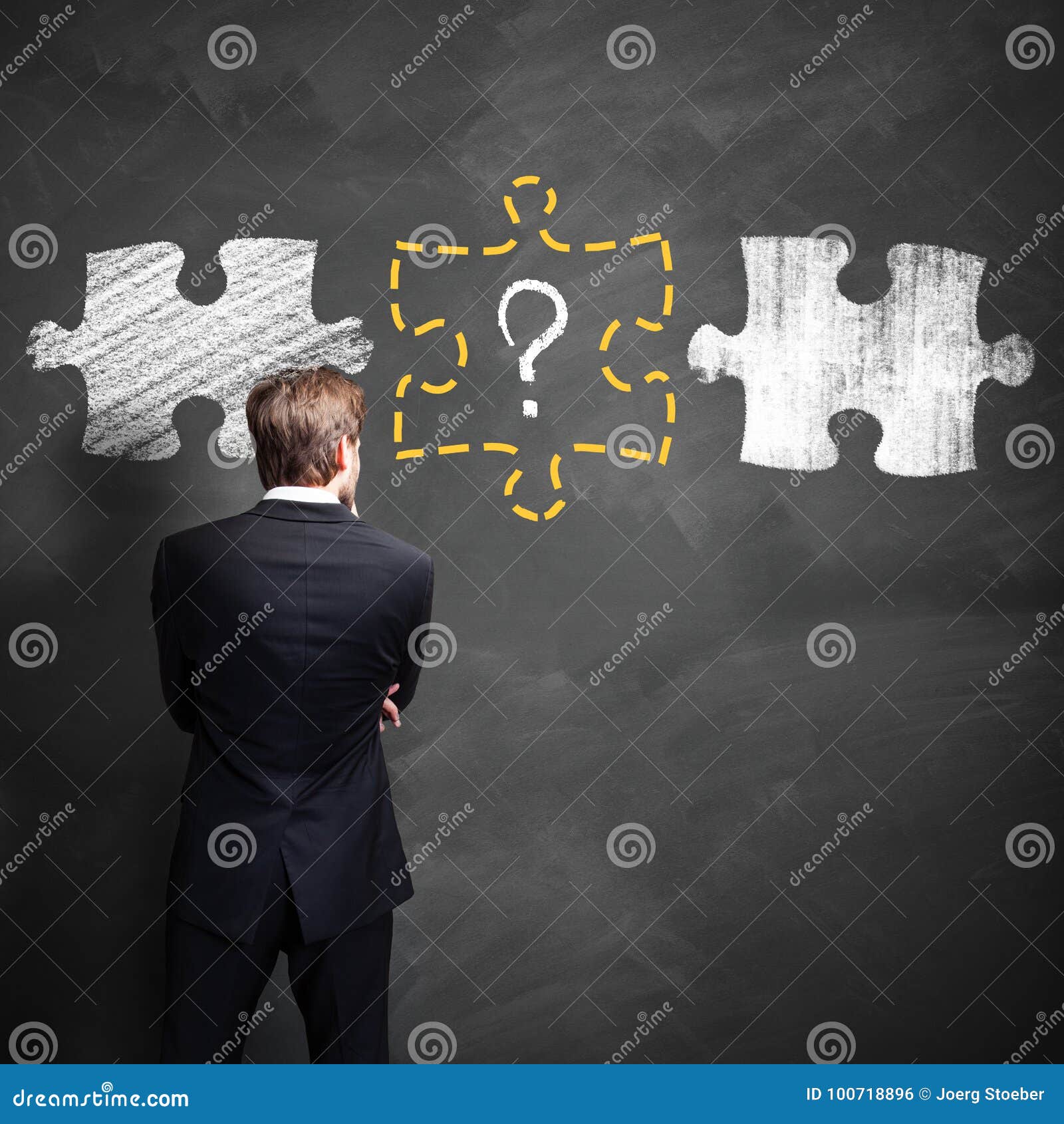 Businessman Thinking about a Missing Piece of a Puzzle Stock Photo ...
