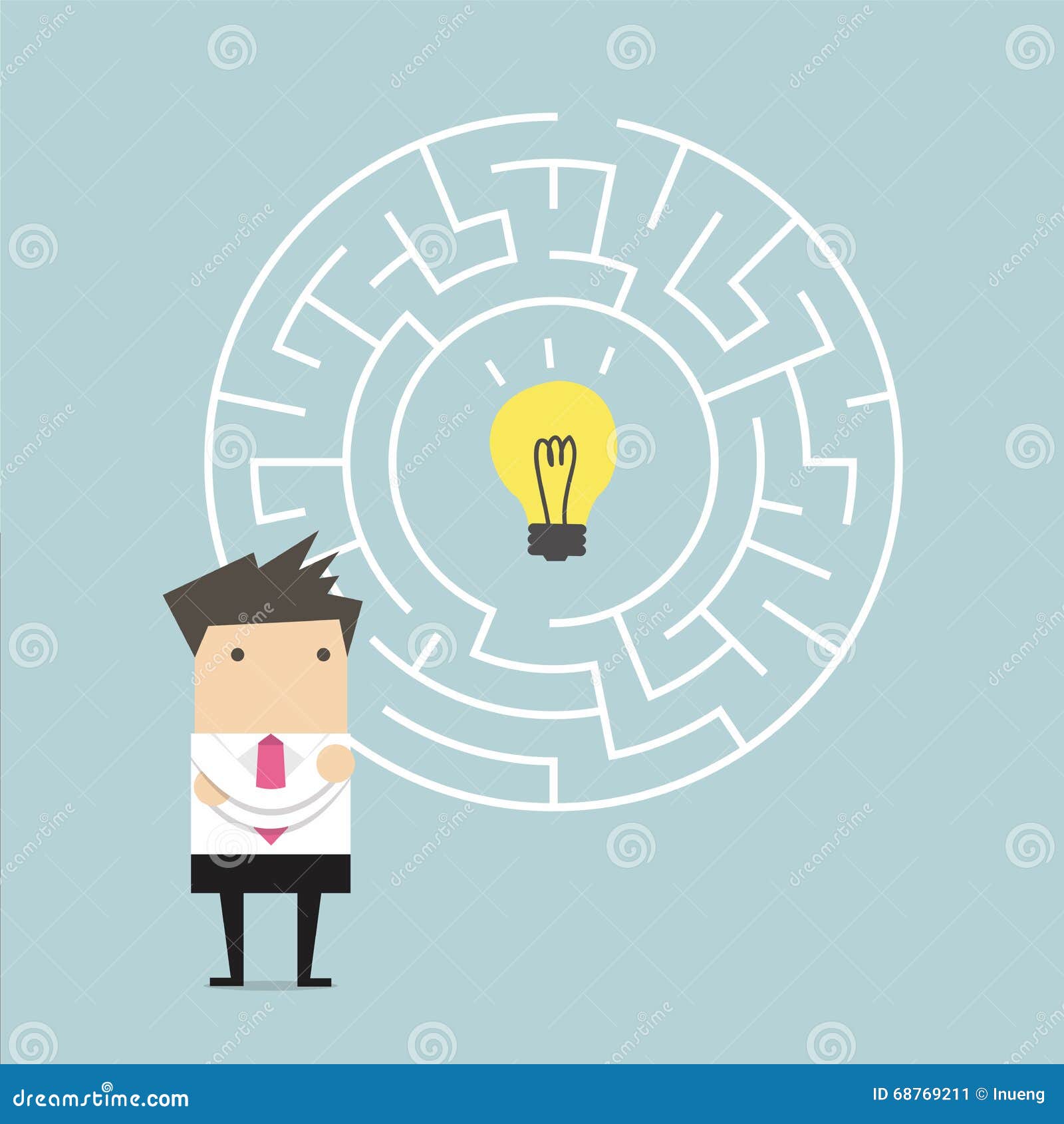 Businessman in Front of a Huge Maze and Finding Direction To Idea Bulb ...