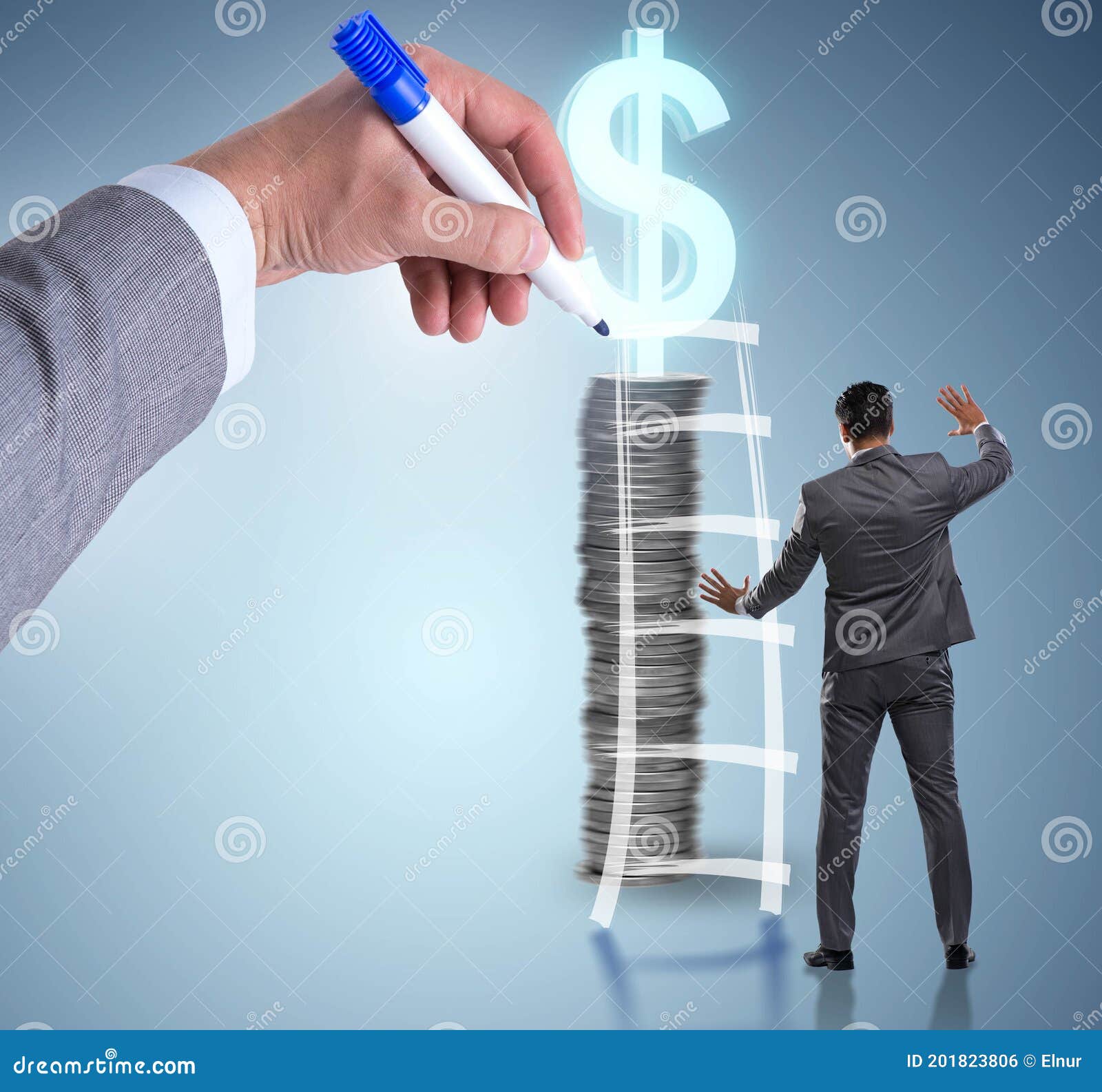 Businessman in Front of Money Ladder Stock Photo - Image of bookkeeper ...