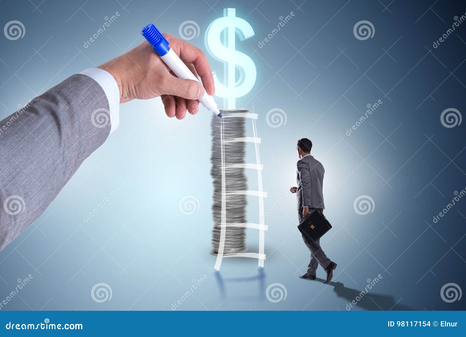 The Businessman in Front of Money Ladder Stock Photo - Image of ...