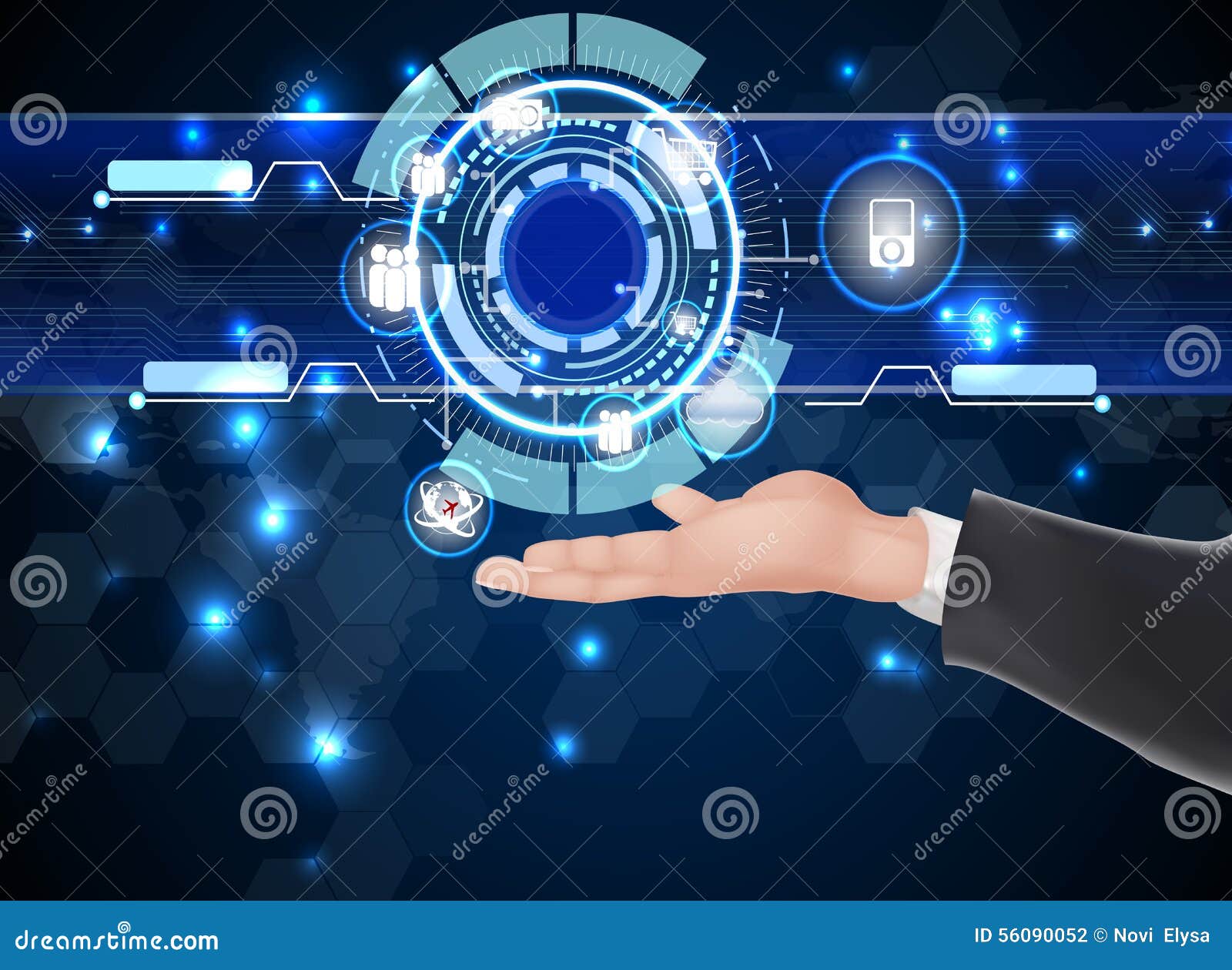 Businessman Future Web Technology and Icons on the Hand Stock Vector ...