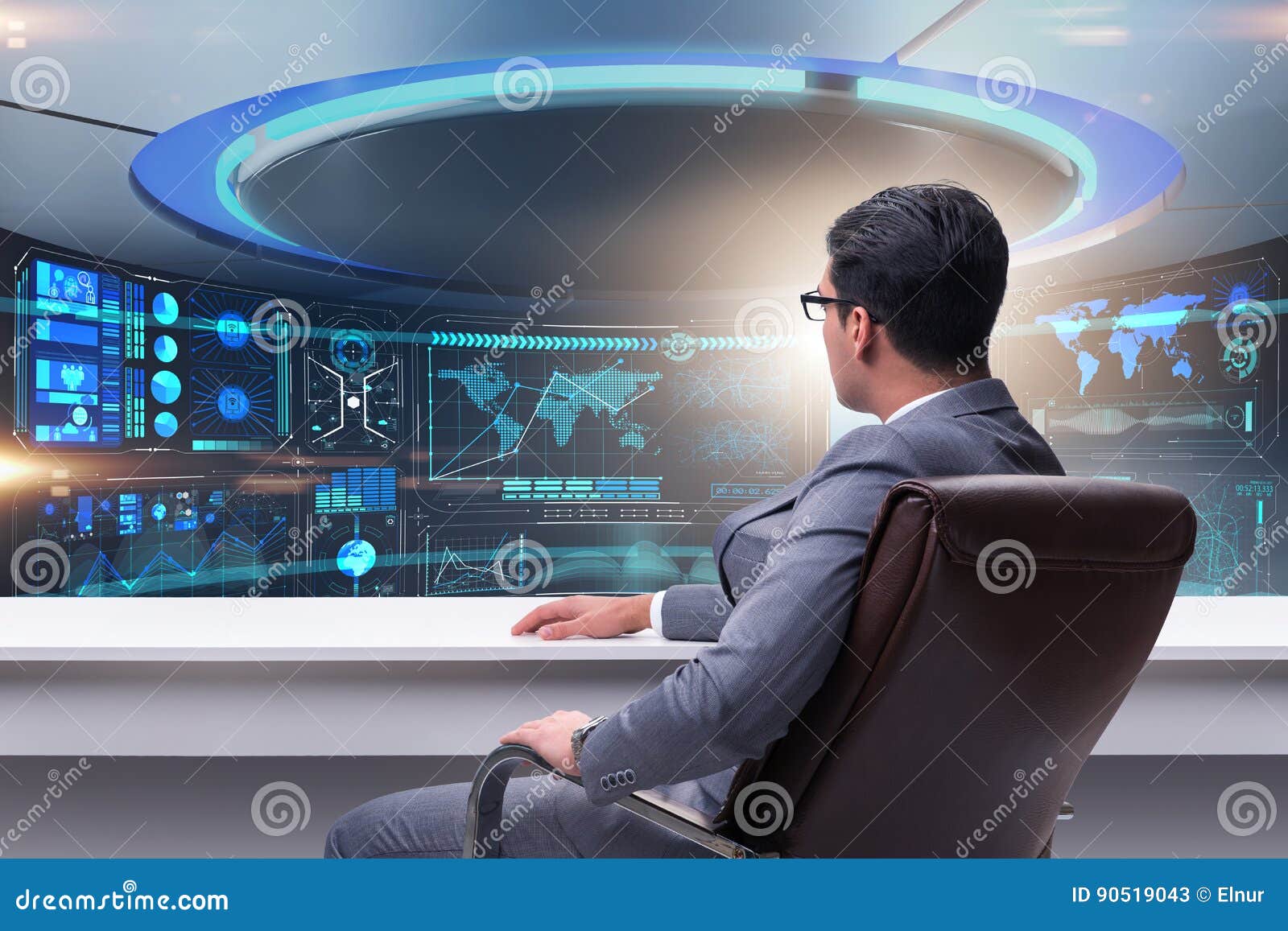 The Businessman in Futuristic Computing Concept Stock Illustration ...