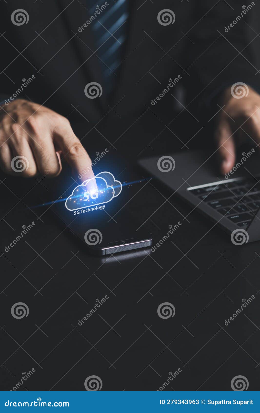 Businessman with 5g Technology Hologram, 5g Networking, Data Forwarding ...