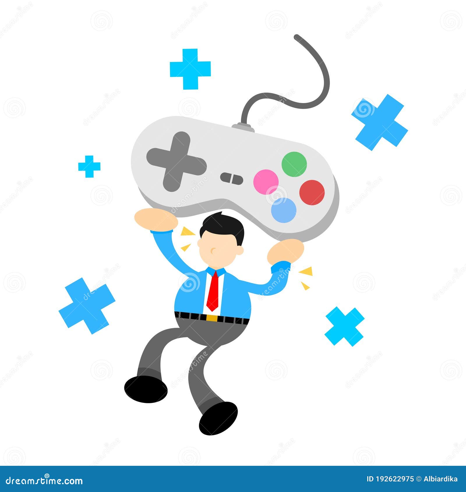 Happy Businessman Worker and Game Controller Console Cartoon Doodle ...